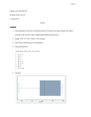Biostat 100A Lab 3 - Computer Exercise and Competency Assessment I. Computer Exercise OBJECTIVE ...