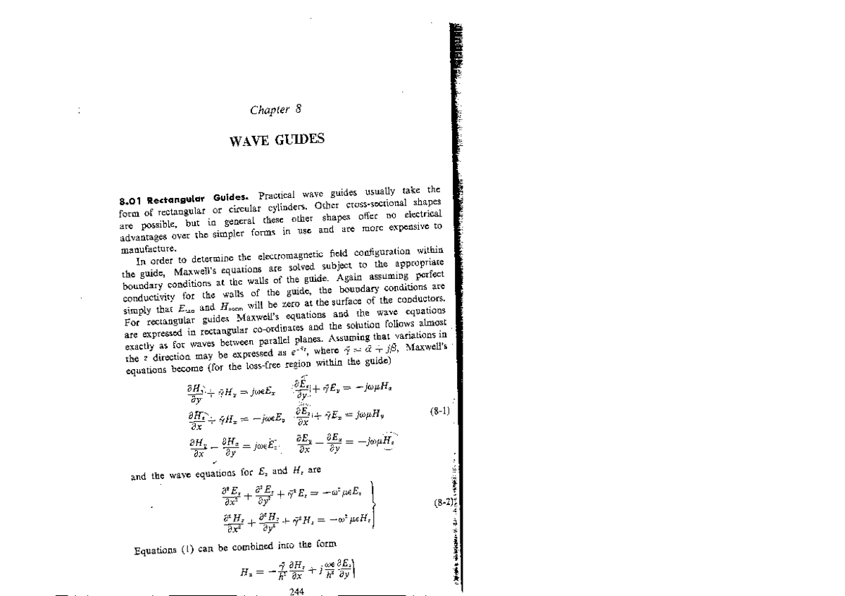 Wave Guides- Rectangular wave guides - Chapter 8 WAVE GUIDES ...