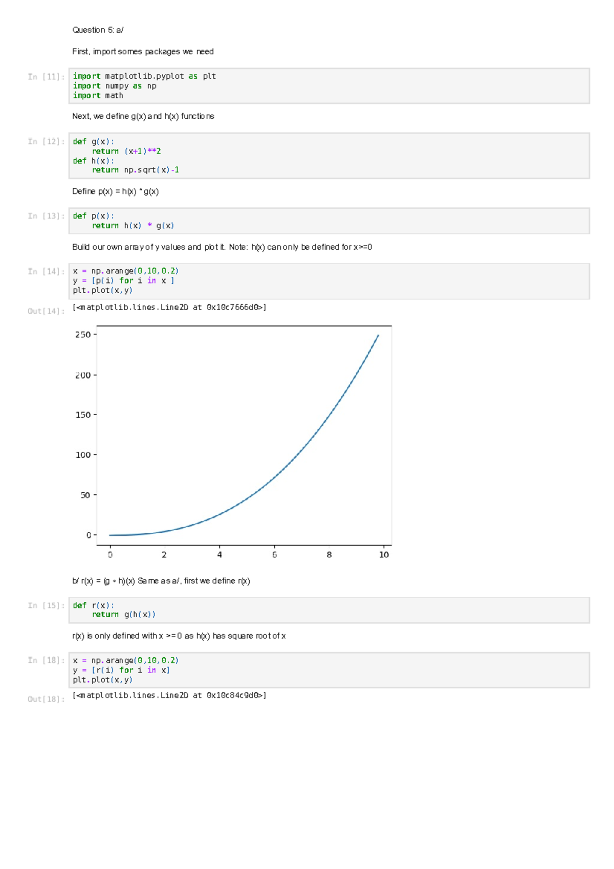 Assignment 1 work - Question 5: a/ First, import somes packages we need Next, we define g(x) and ...