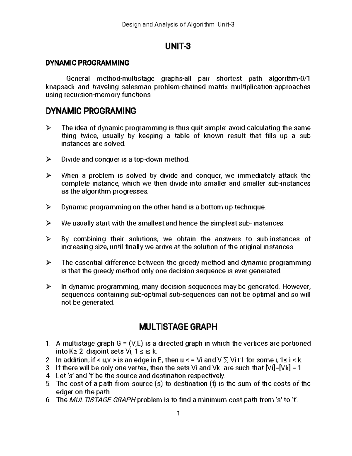 UNIT 3 - UNIT 3 2020 - U N I T - 3 D Y N A M I C P R O G R A M M I N G ...