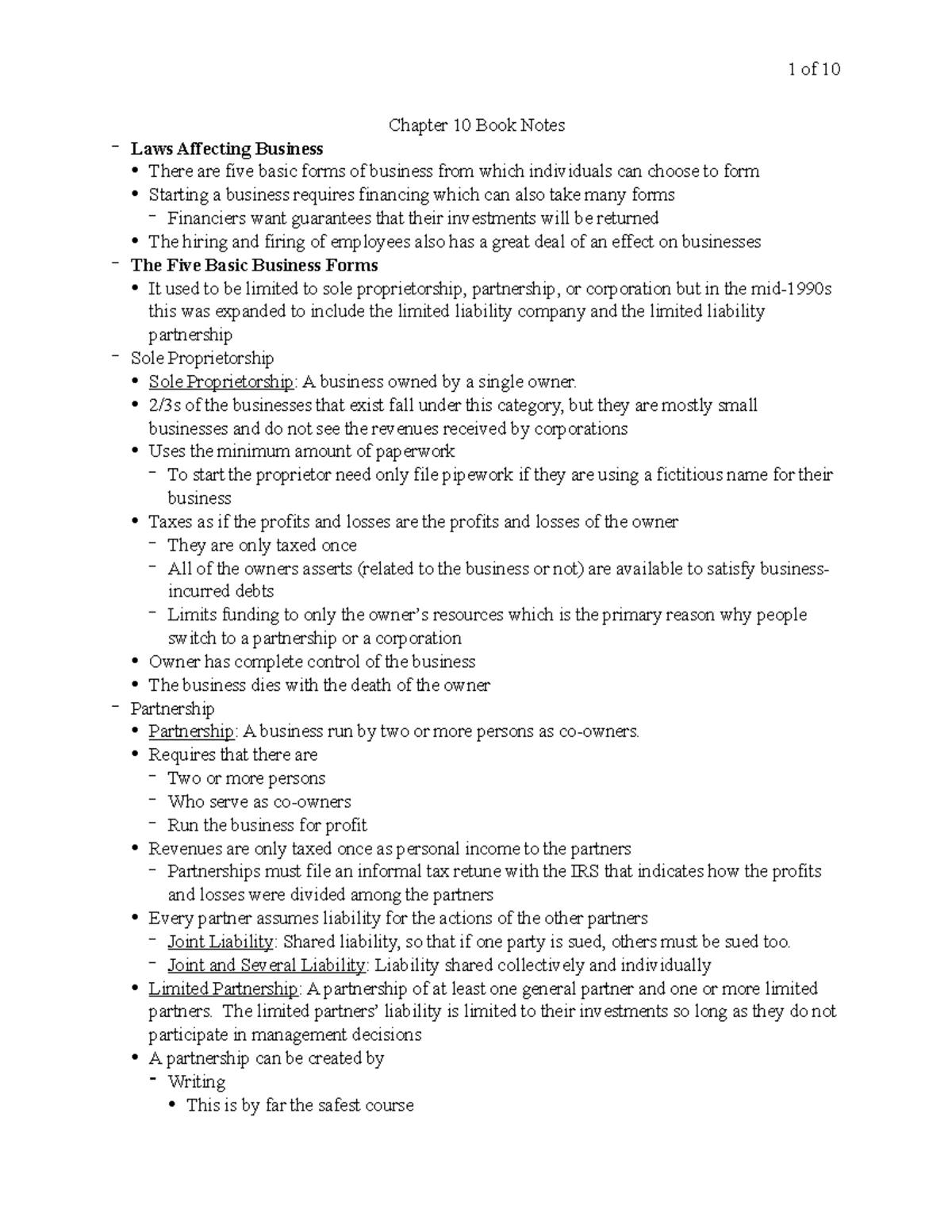 Chapter 10 Book Notes - 1! of !10 Chapter 10 Book Notes Laws Affecting ...