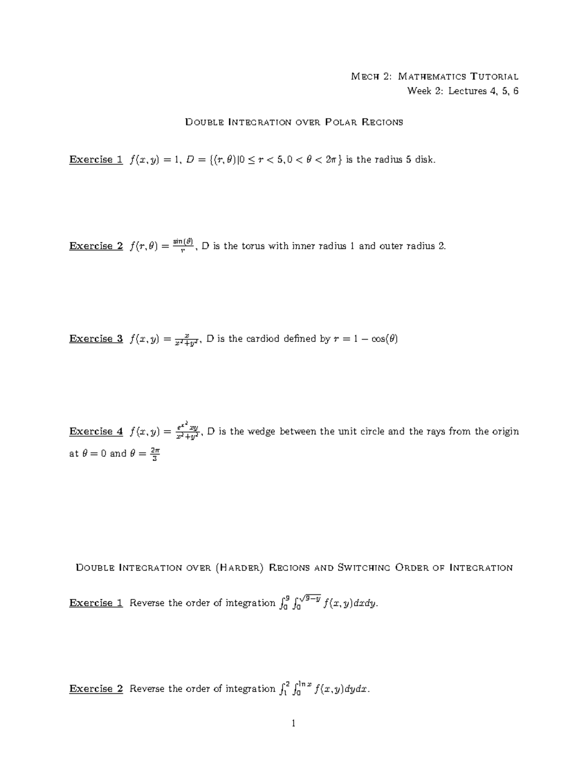 Tutorial 2 - Very useful information - Mech 2: Mathematics Tutorial Week 2: Lectures 4, 5, 6 ...