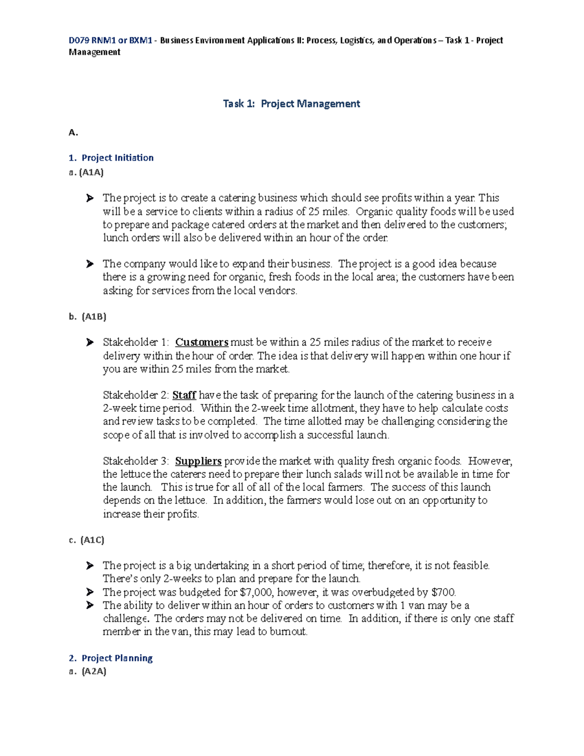 D079 - Task 1 NOV 10 22 - Business Environment Applications II: Process ...