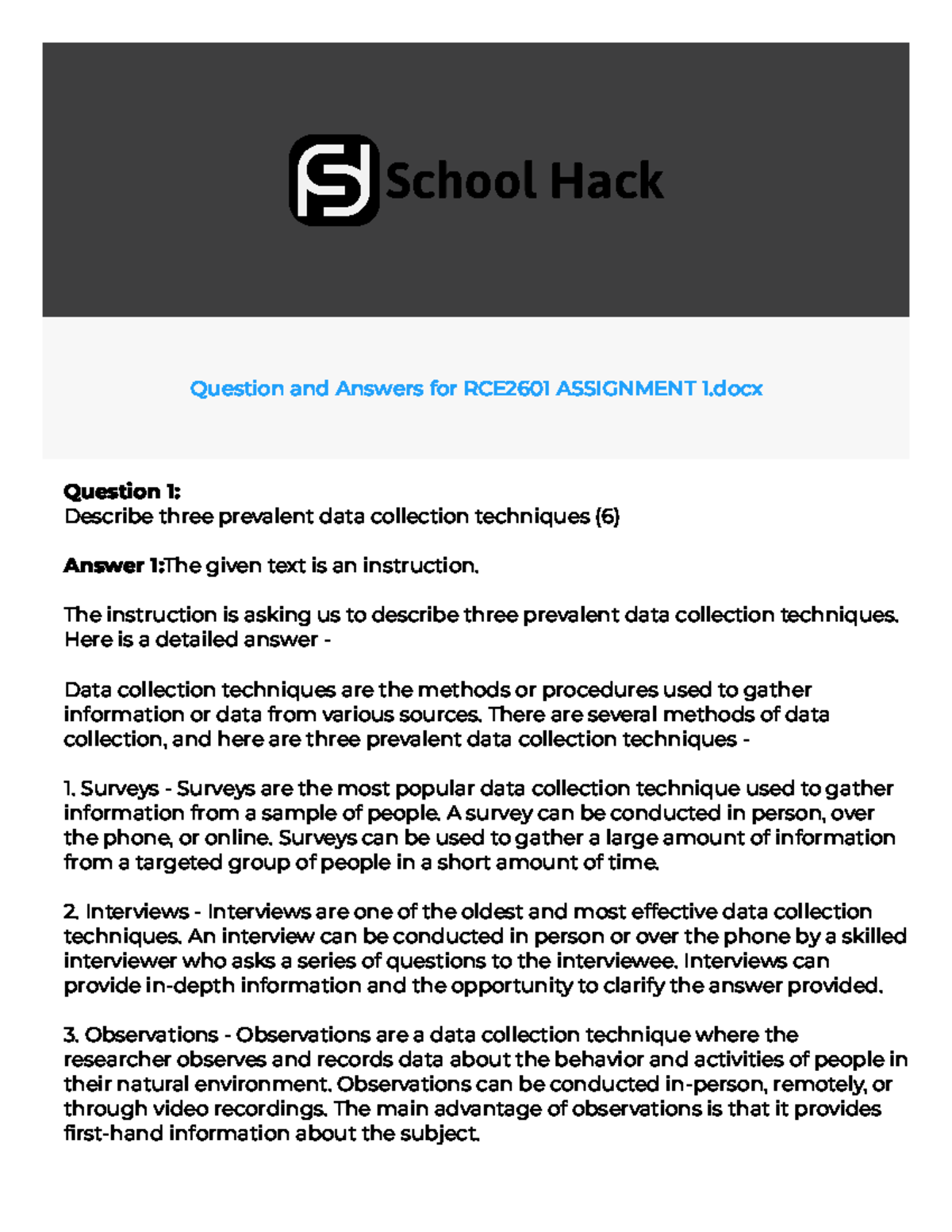 RCE2601 Assignment 1.docx Summarization report - Question and Answers for RCE2601 ASSIGNMENT 1 ...