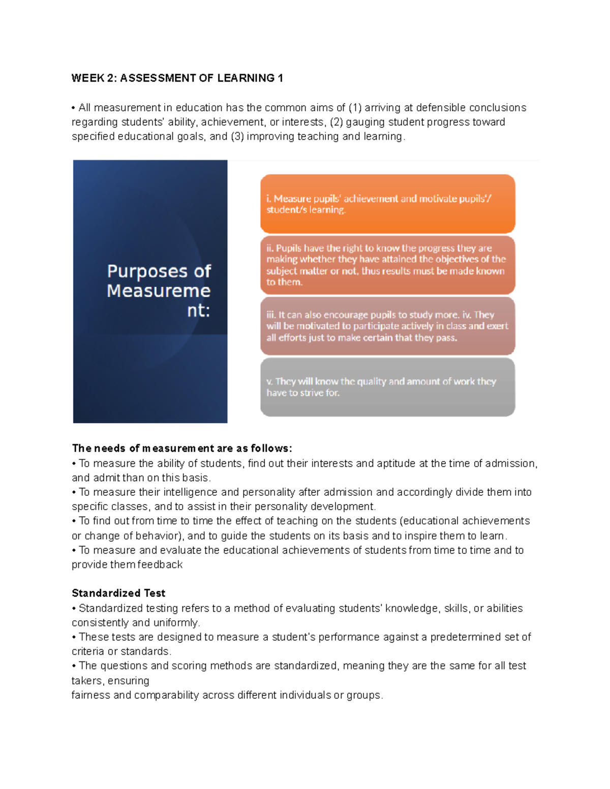 Reviewer for Major - WEEK 2: ASSESSMENT OF LEARNING 1 All measurement ...
