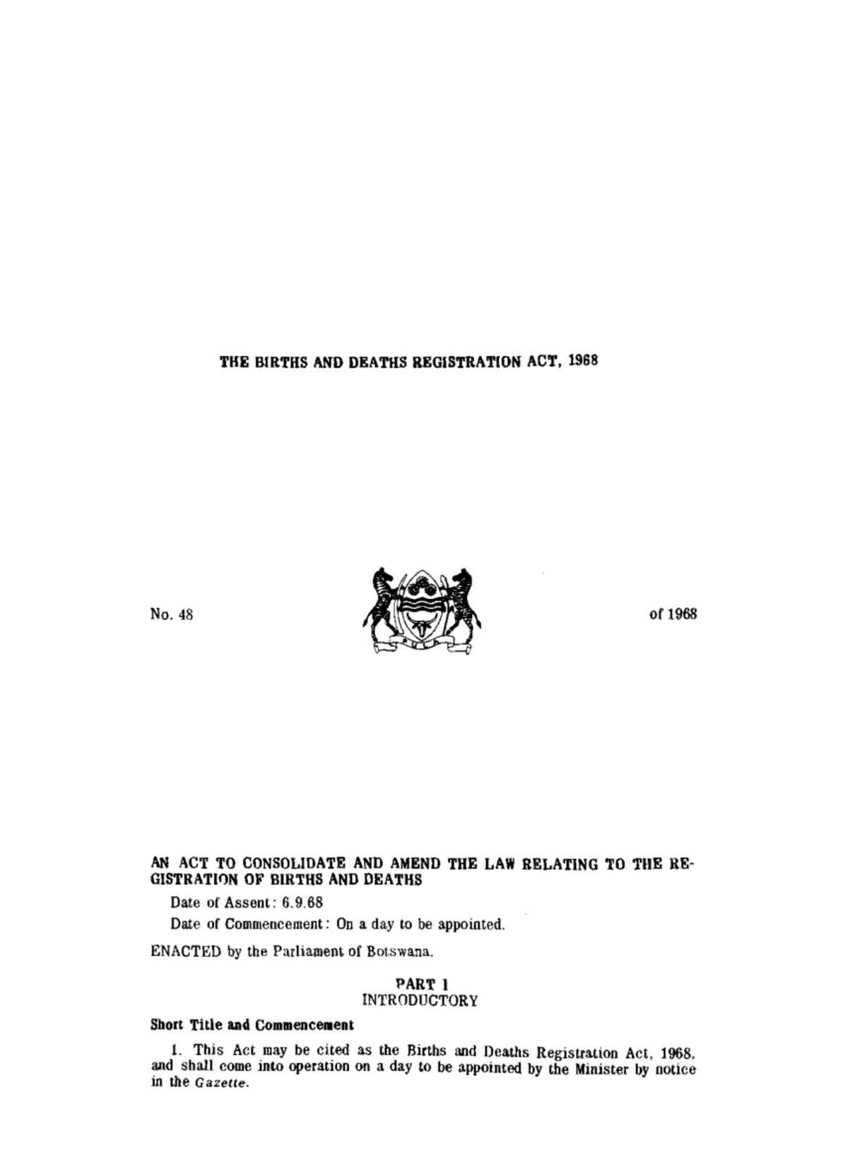 Births AND Deaths Registration ACT, NO. 48 OF 1968 - THE BIRTHS AND ...