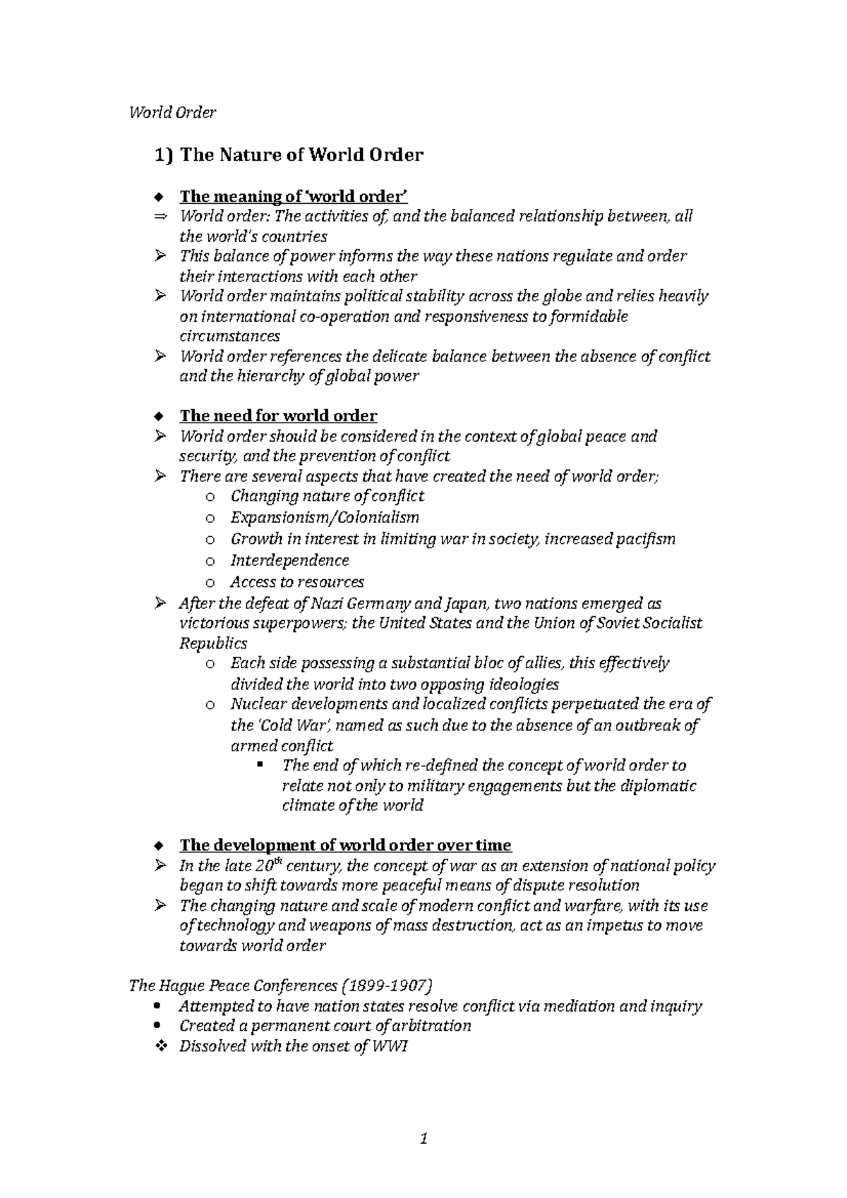 Legal Studies Notes - World Order 1) The Nature of World Order The ...