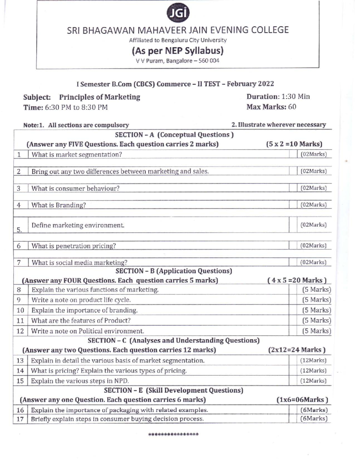 Nep principles of marketing bcom semester I - Studocu