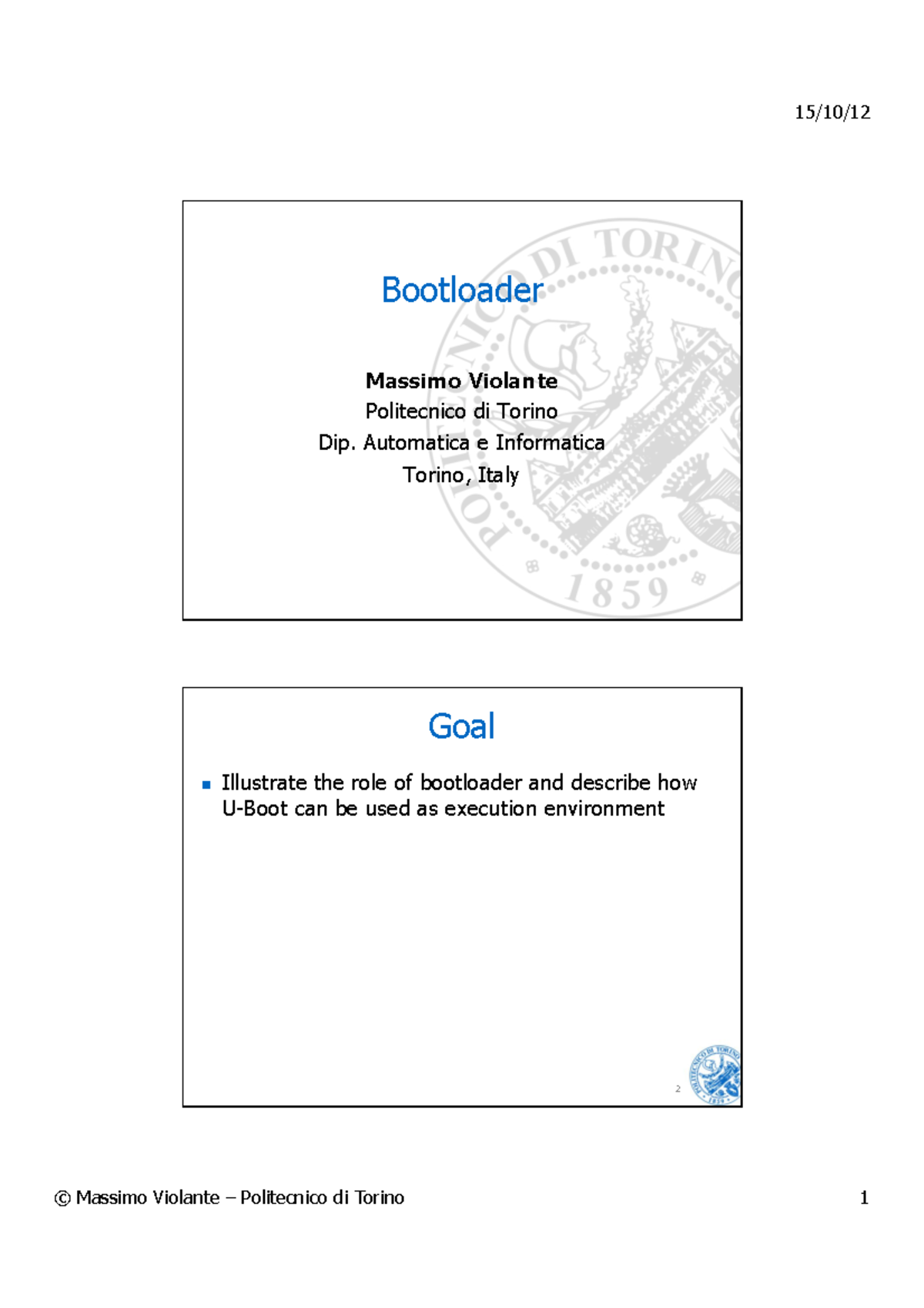 07-bootloader - Lecture Note - Bootloader Massimo Violante Politecnico di Torino Dip. Automatica ...