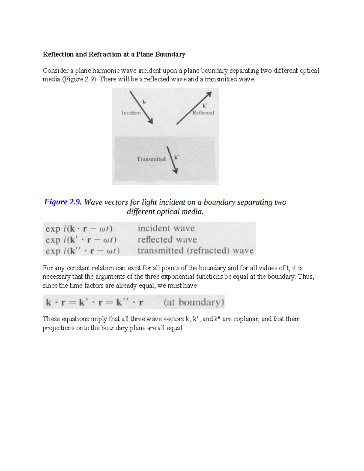 Incident, Reflected, Transmitted Wave Notes - Reflection and Refraction ...