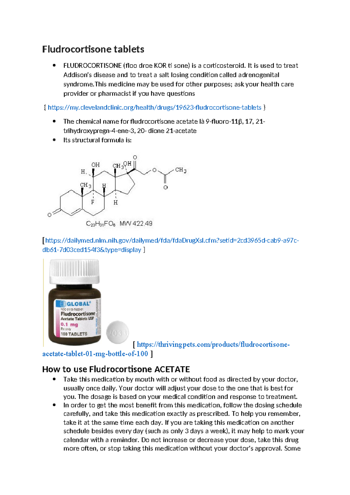 Fludrocortisone-acetate - Fludrocortisone tablets FLUDROCORTISONE (floo ...