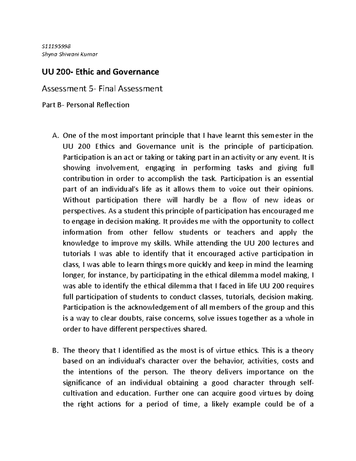 S11195998 (uu 200) B personal reflection - S Shyna Shiwani Kumar UU 200 ...