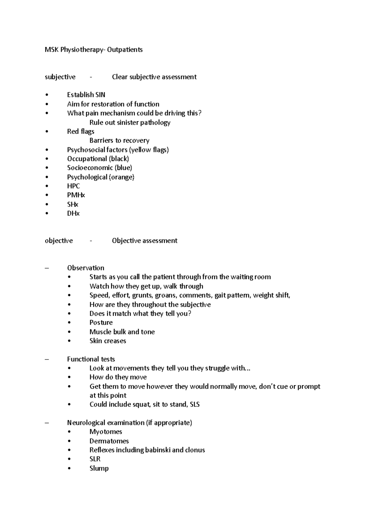 MSK Physiotherapy- Outpatients - Southampton - Studocu