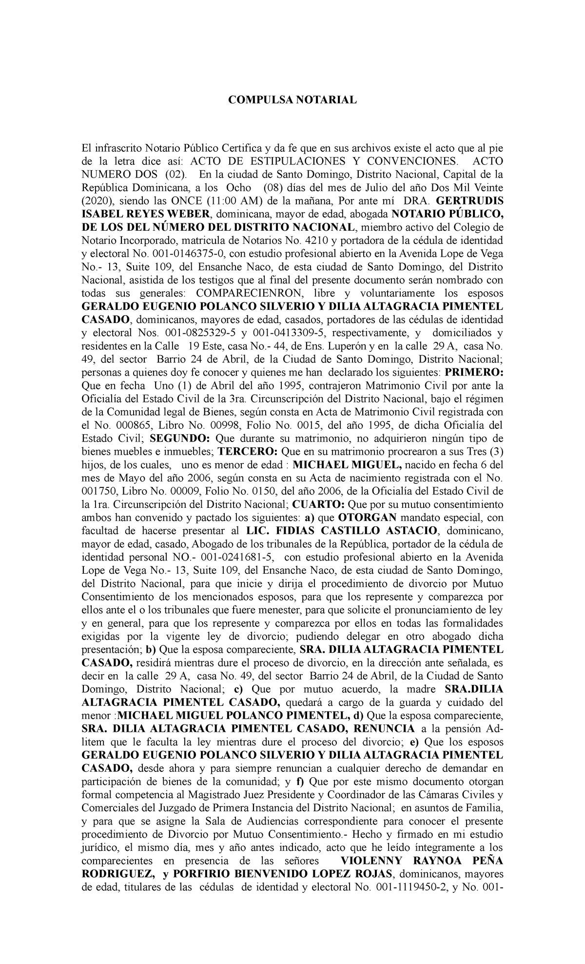 Compulsa Dilia Casado - Acto de Reconocimiento de Deuda - COMPULSA ...