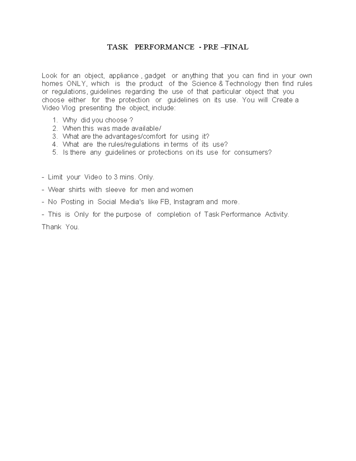 TASK Performance -STS - PRE- Final - TASK PERFORMANCE - PRE –FINAL Look ...