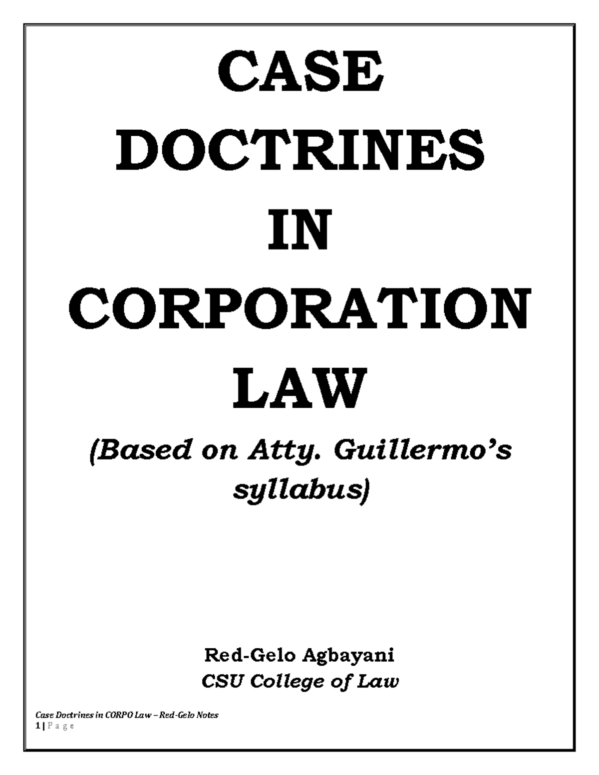 CASE Doctrines IN Corpo LAW midterms Red Gelo Notes - Case Doctrines in ...