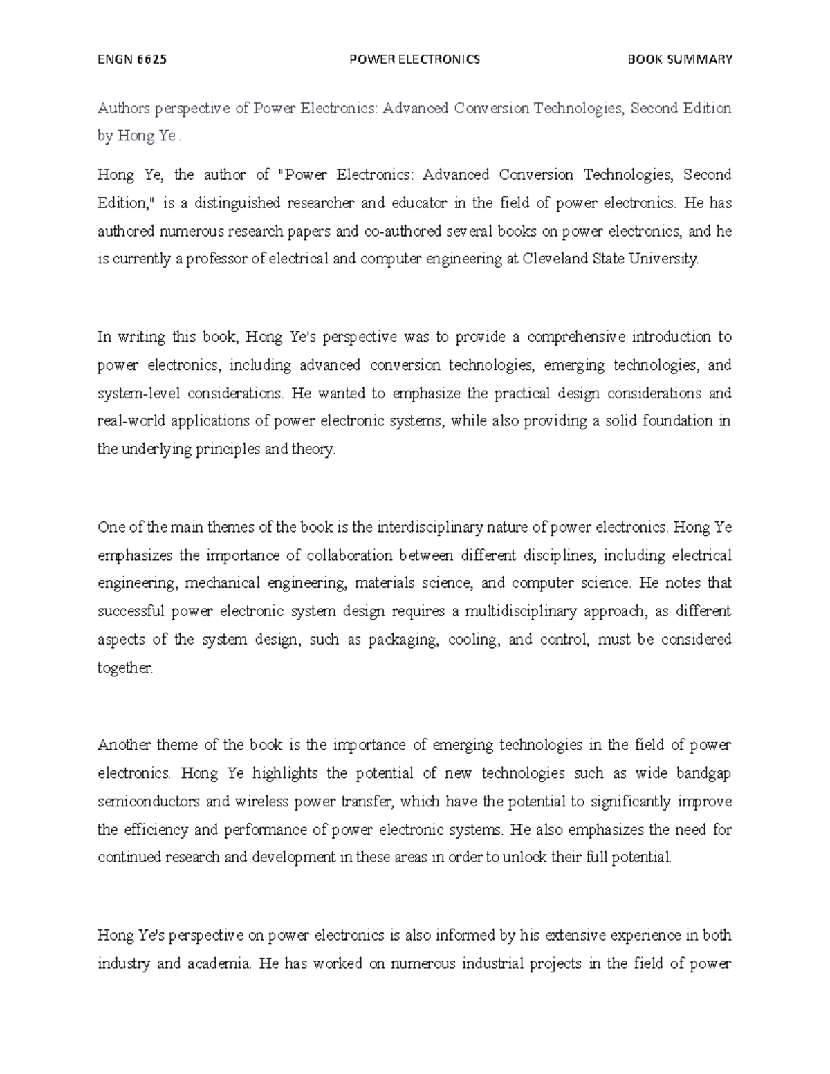 Authors perspective of Power Electronics Advanced Conversion Technologies Second Edition by Hong ...