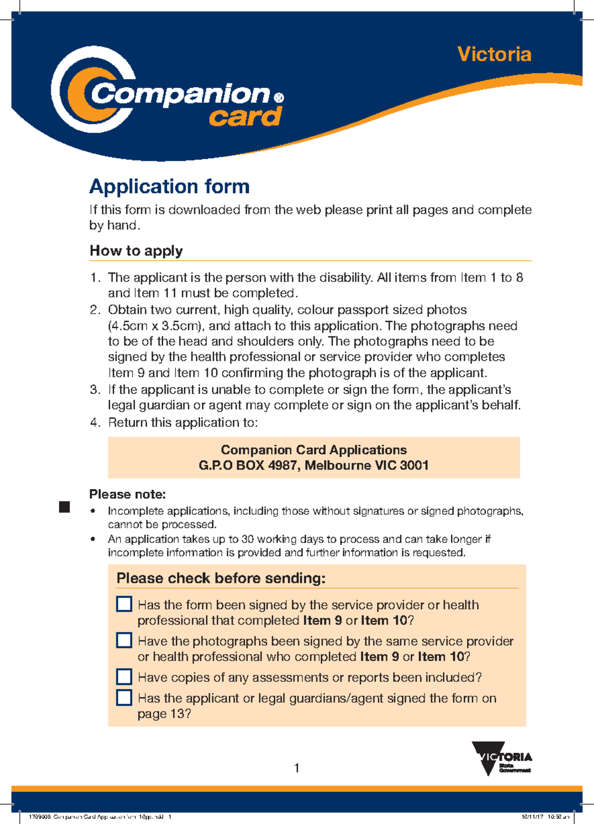 Companion card application form 2 - 1 Application form If this form is ...