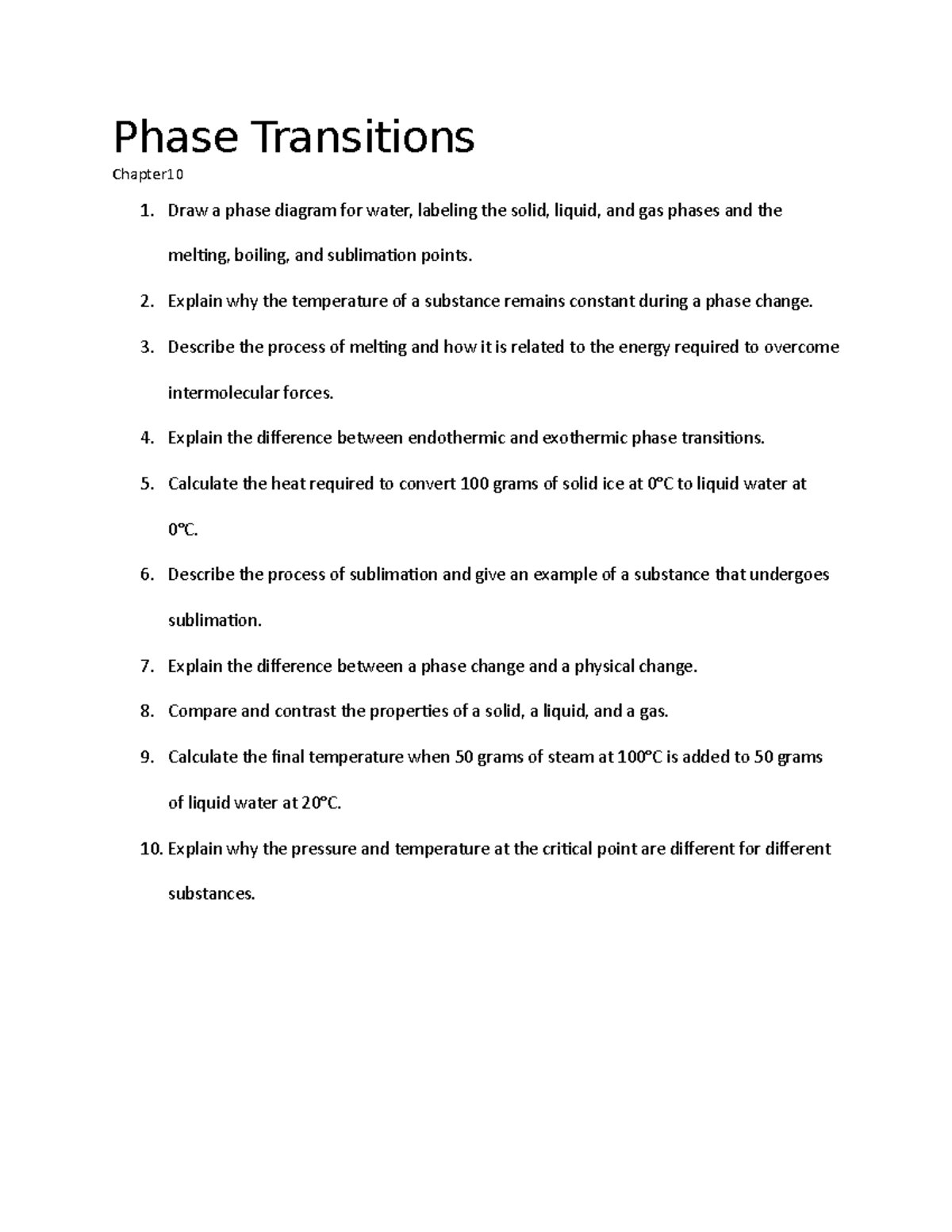 Phase Transitions - self-made worksheet for chemistry 1 - Phase ...