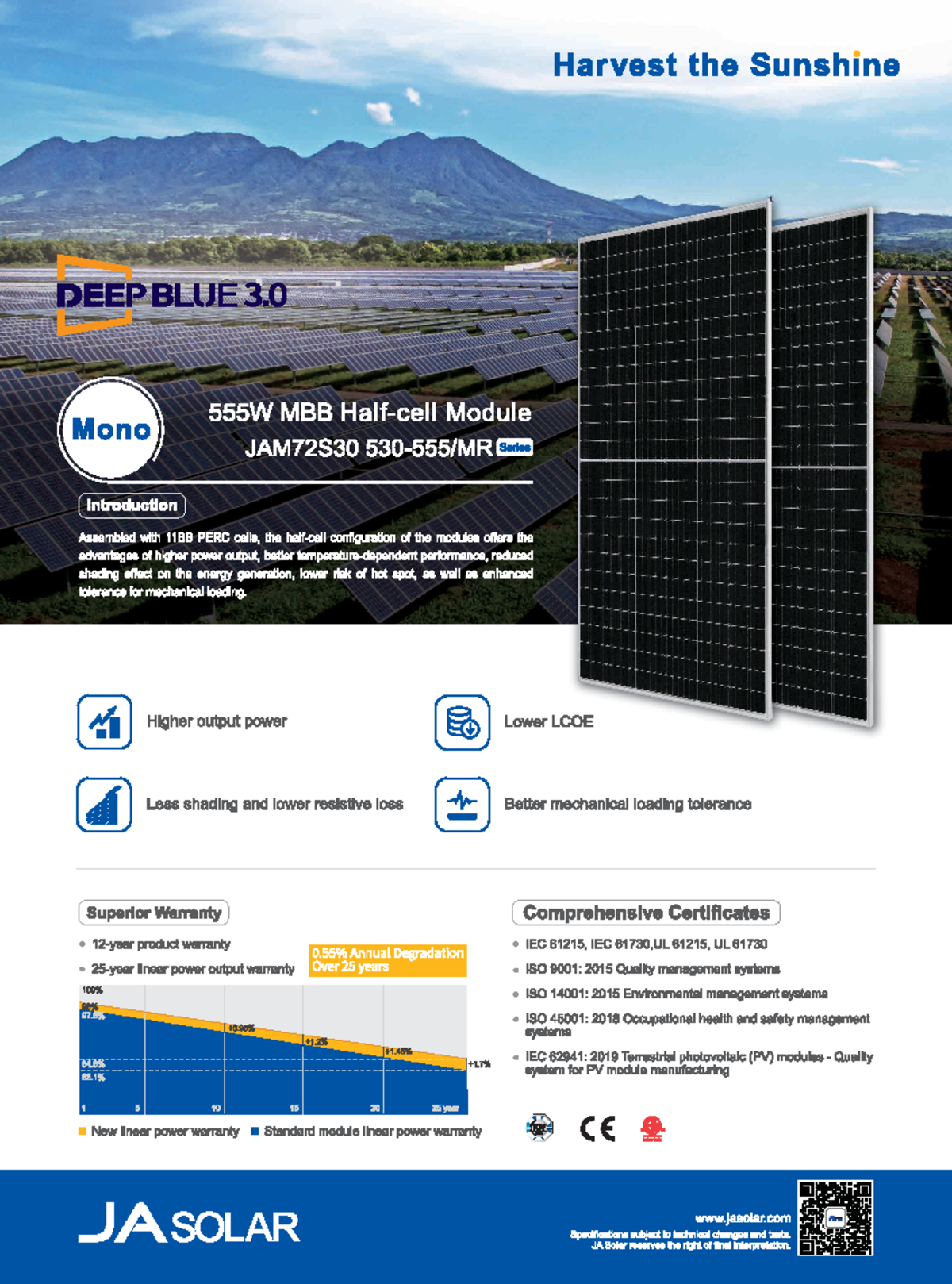 JA Solar JAM72S20 545MR 530 555 Datasheet - Harvest the Sunshine DEEP ...