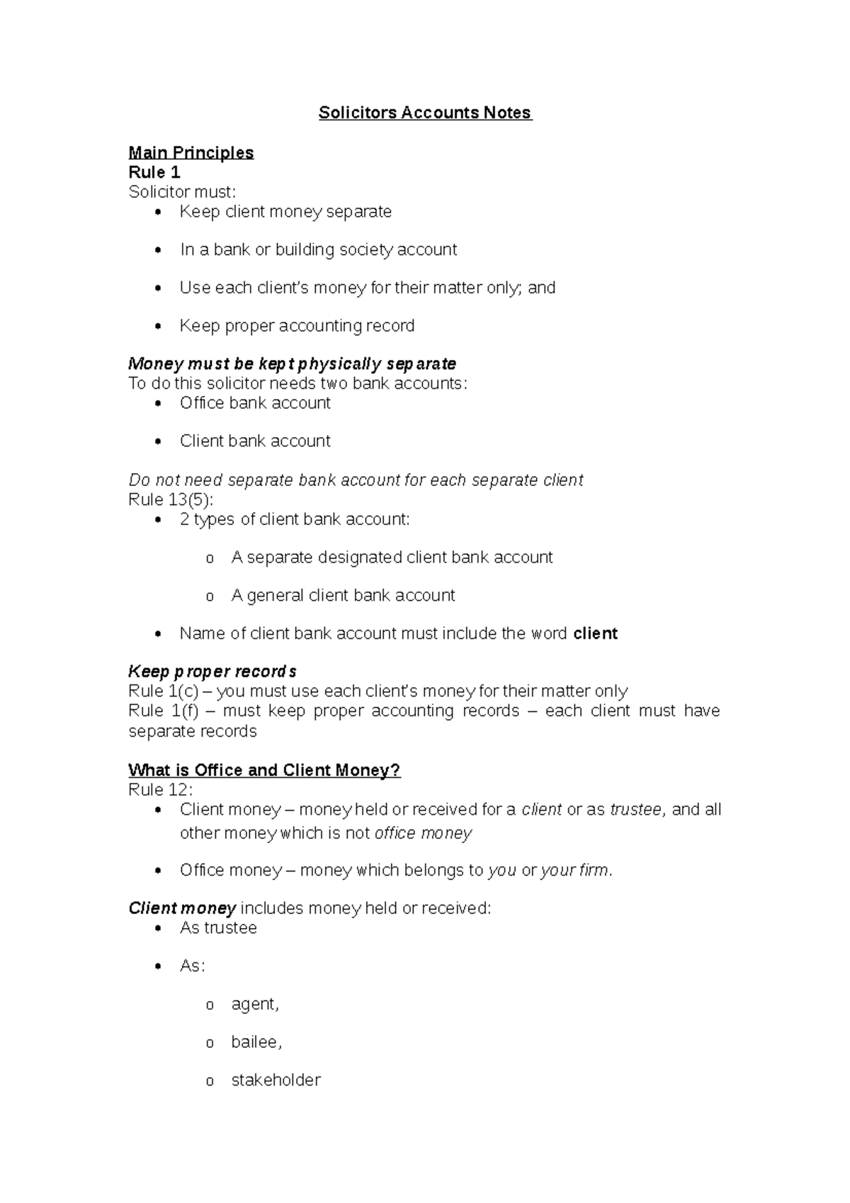Solicitors Accounts sample notes rule 1 to rule 20 - Solicitors ...