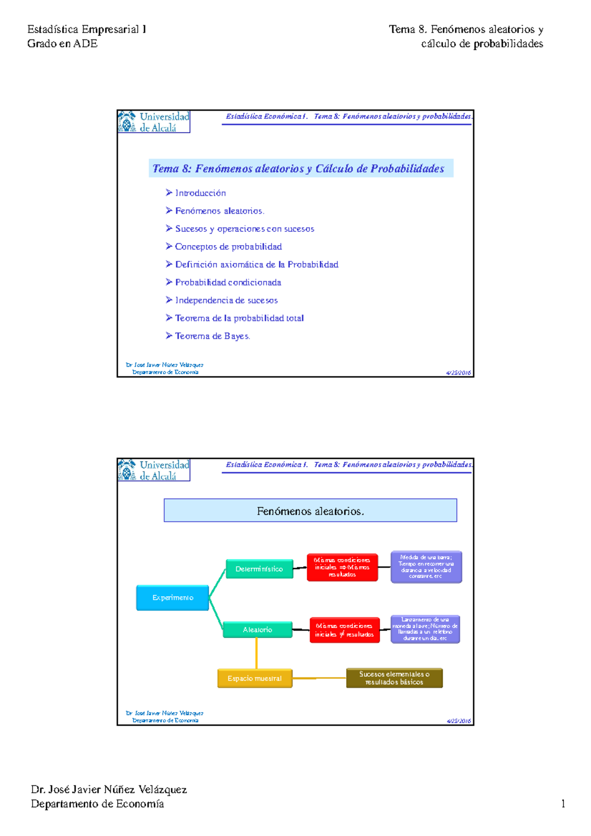 Tema 1 Probabilidad Nuñez - Grado en ADE cálculo de probabilidades Dr ...