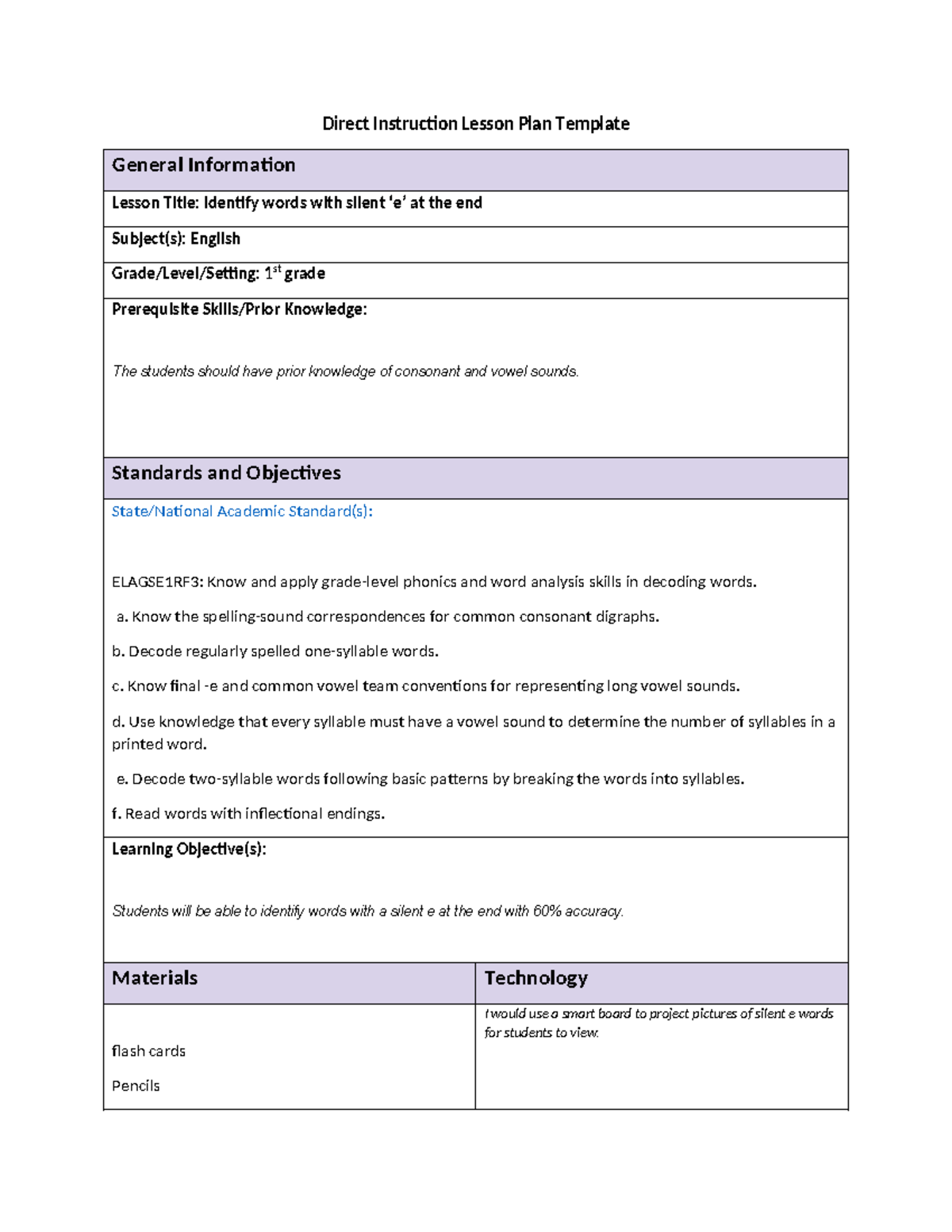 D091 second task (2) - Task 2 - Direct Instruction Lesson Plan Template ...