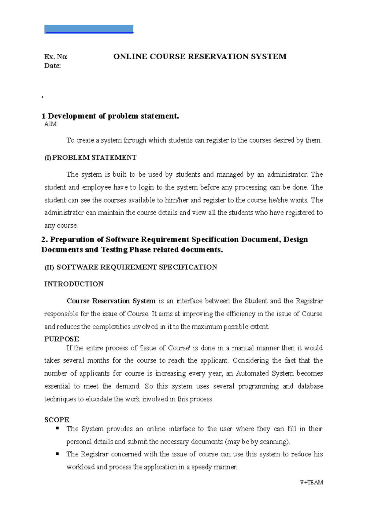 Online course reservation system F - V+TEAM Ex. No: ONLINE COURSE ...