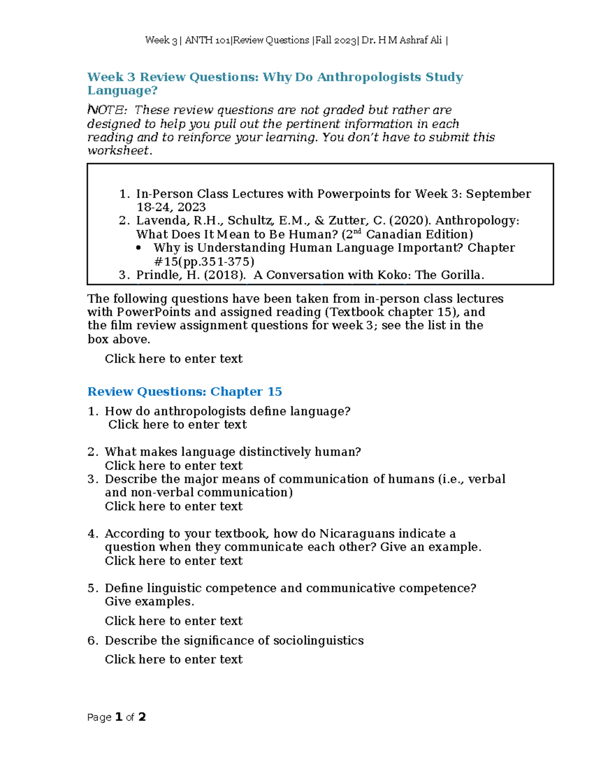 Week 3 Review Questions ANTH 101GS08 Fall 2023 - Week 3 | ANTH 101|Review Questions |Fall 2023 ...
