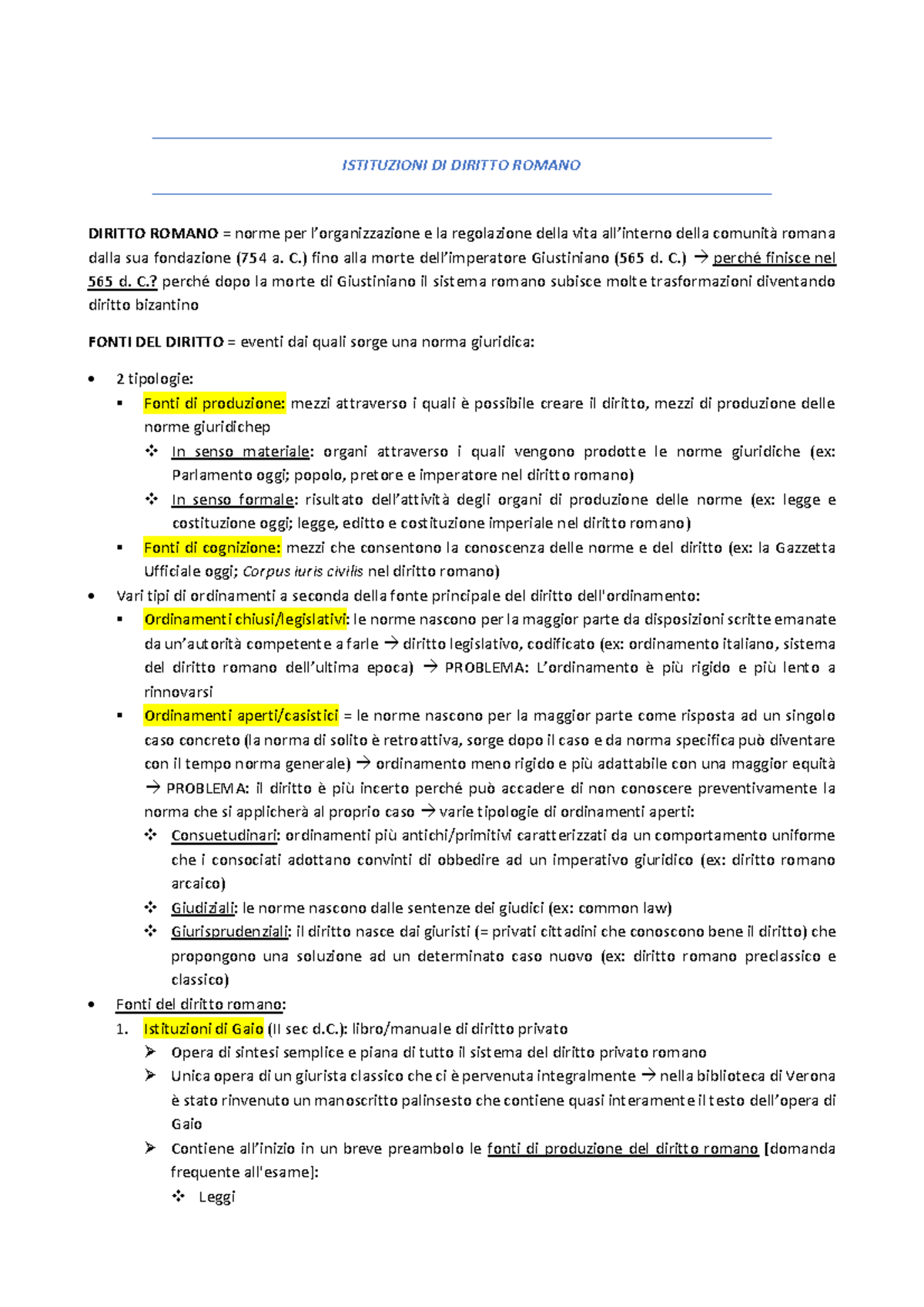 Schemi Diritto Romano - appunti - ISTITUZIONI DI DIRITTO ROMANO DIRITTO ...