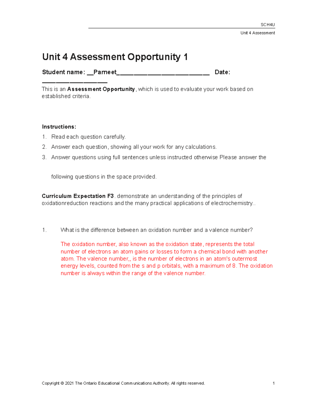 Unit 4 assessment opportunity 1 - Unit 4 Assessment Unit 4 Assessment ...