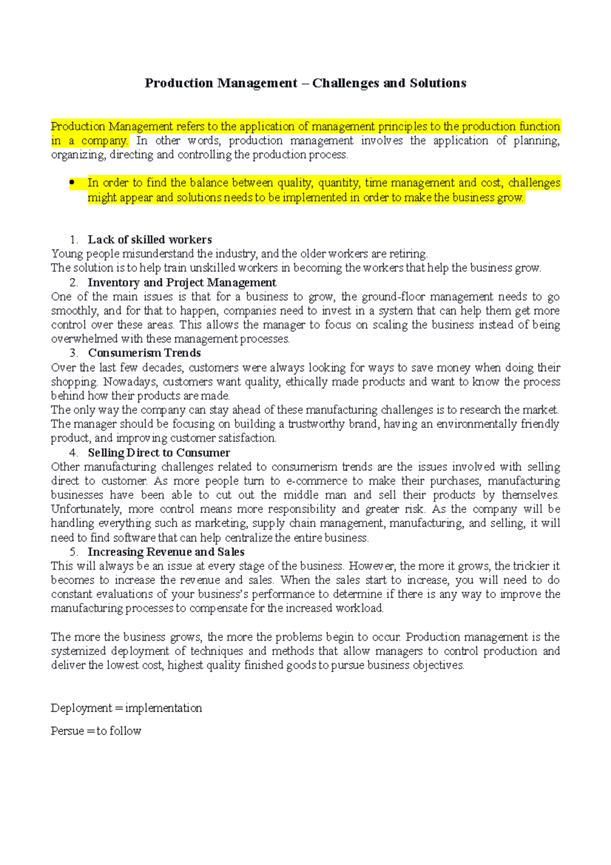 Production Management – Challenges and Solutions - Production ...