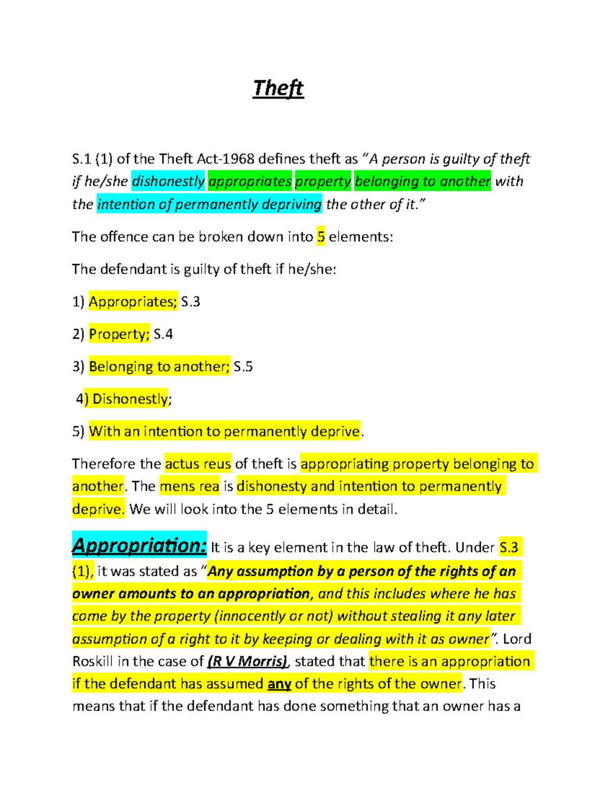 Theft - criminal law - Thef S (1) of the Theft Act-1968 defines theft ...