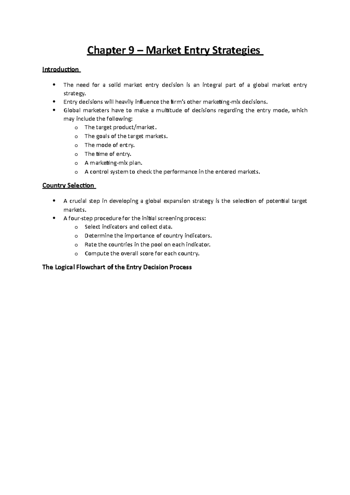 Chapter 9 - Market Entry Strategies - Chapter 9 – Market Entry ...