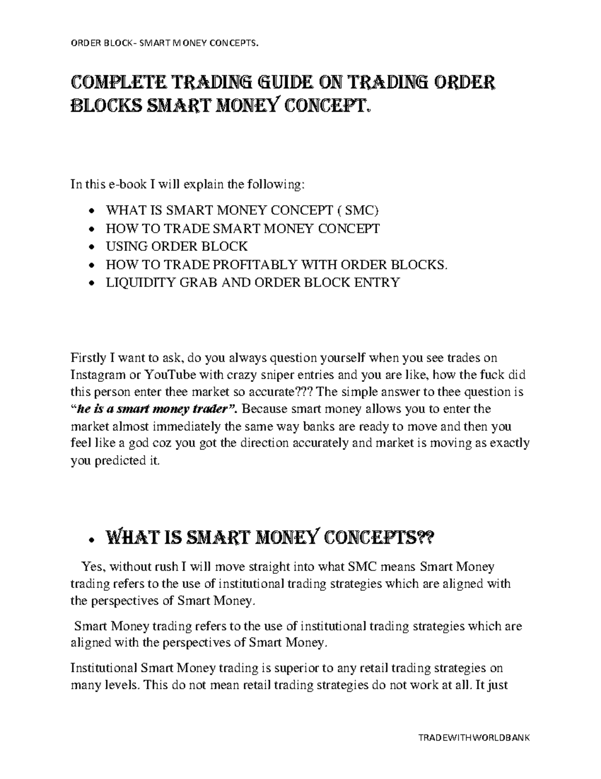 Pdfcoffee - Important - Complete trading guide on trading order blocks ...