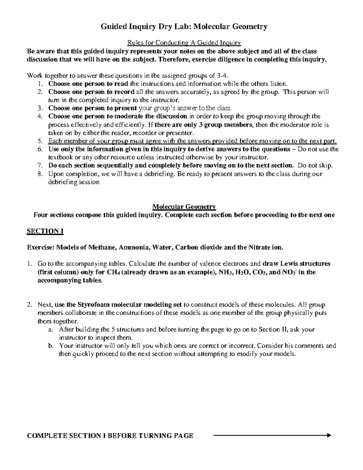 Lab 5 - Molecular Geo Guided Inquiry - Student - CH4020-S1-2021-22 ...