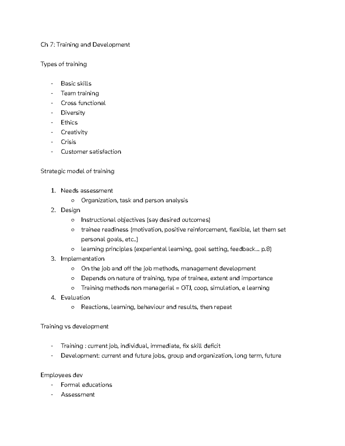 Ch7 lecture notes - ADM 2337 - Ch 7: Training and Development Types of ...