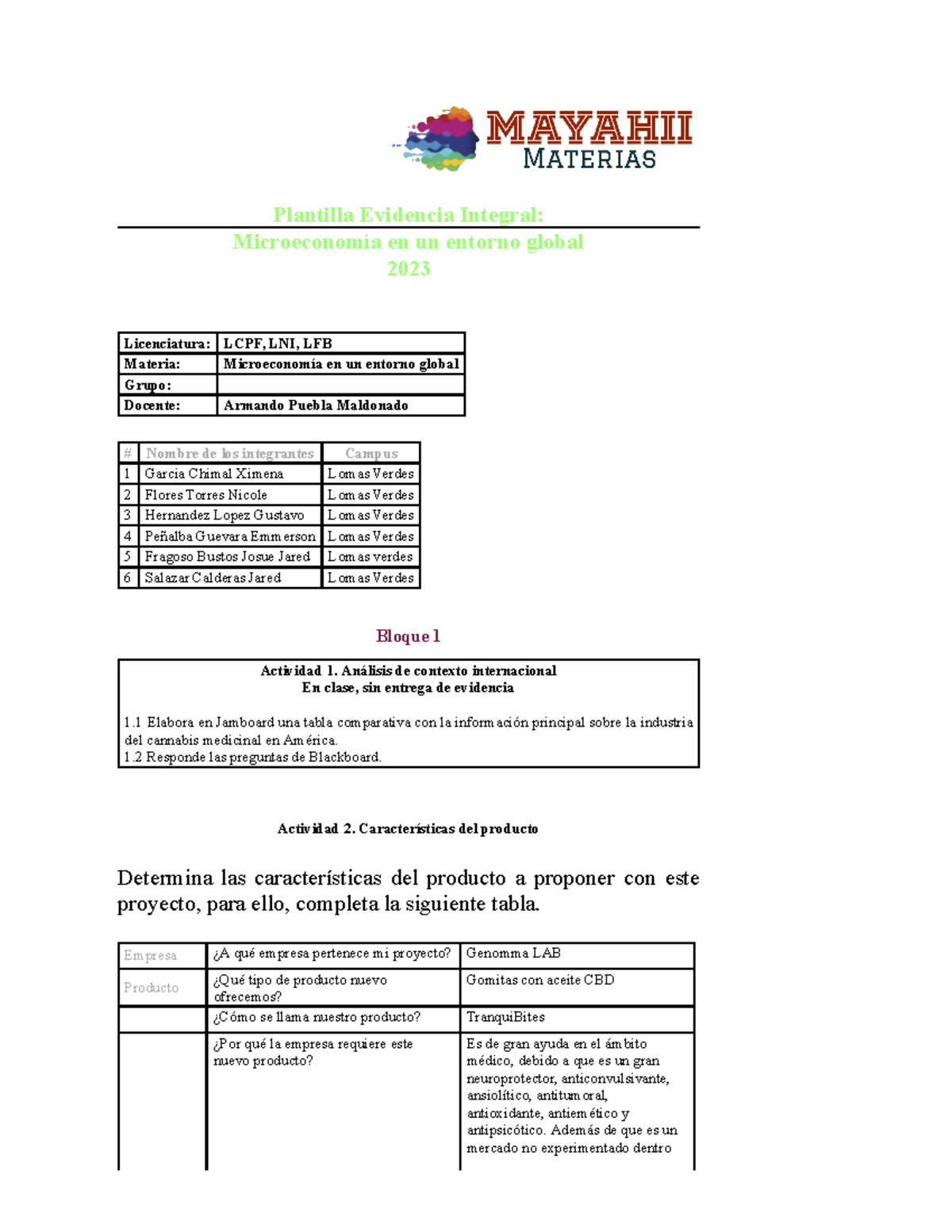 XGCH - Listo - Plantilla Evidencia Integral: Microeconomía en un ...