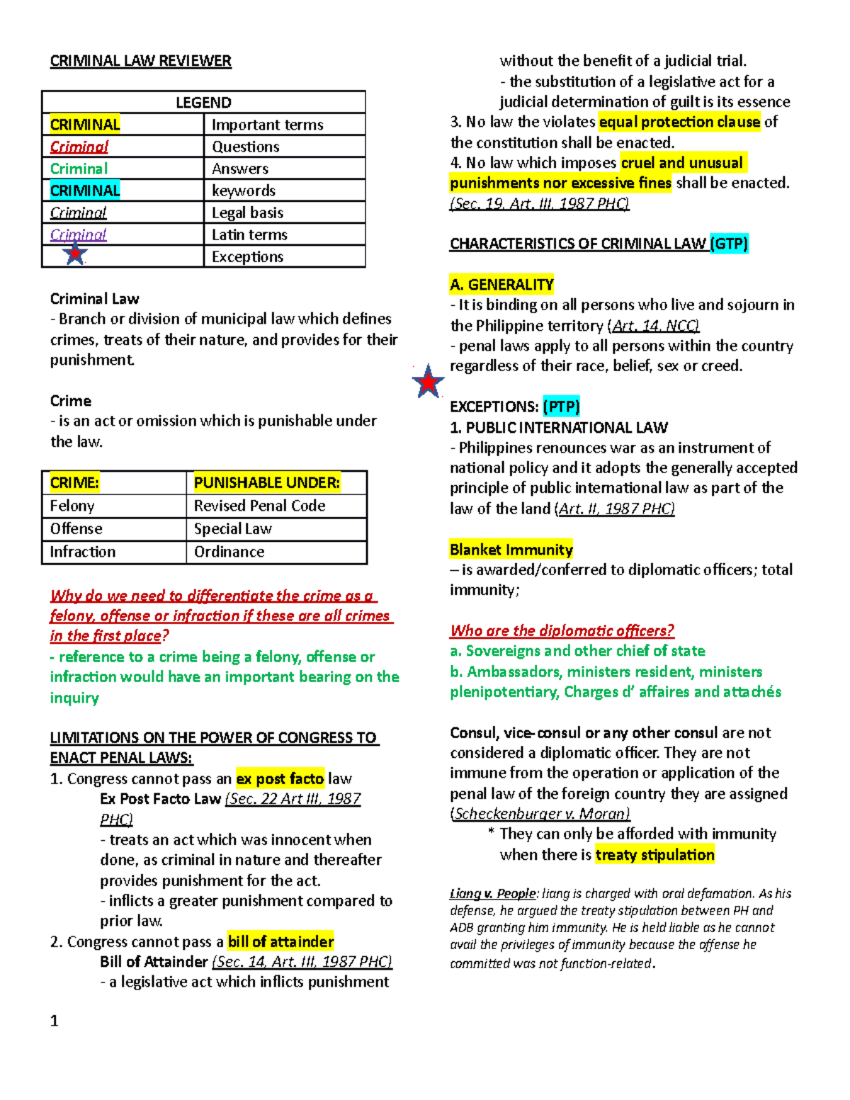 Criminal LAW Reviewer - CRIMINAL LAW REVIEWER LEGEND CRIMINAL Important ...