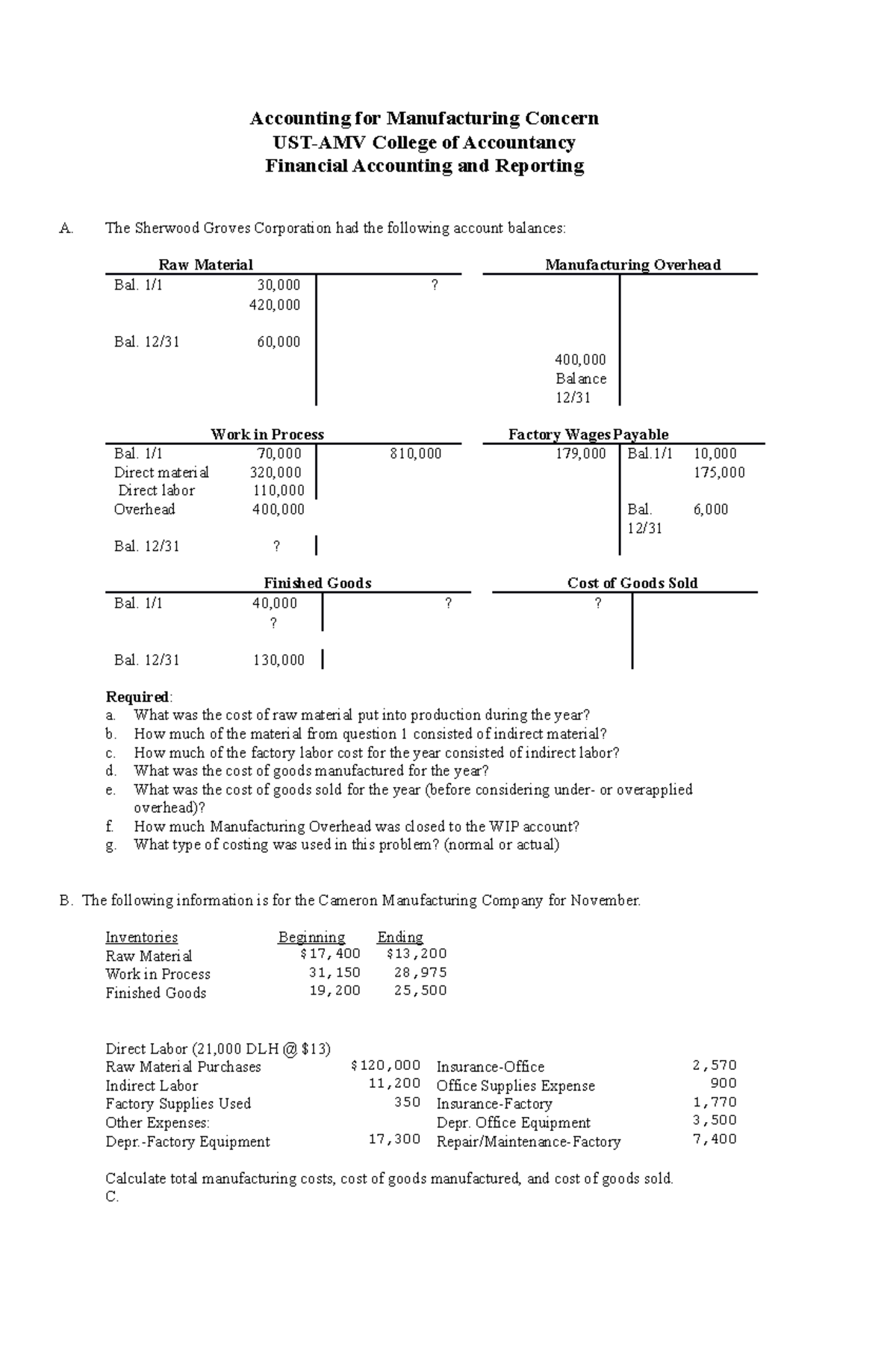 Manufacturing-Handout - Accounting for Manufacturing Concern UST-AMV ...