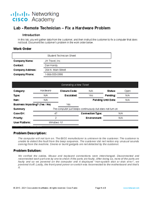 CPE 103 Assignment 2.2 Troubleshoot Hardware Problems - Lab - Troubleshoot Hardware Problems ...