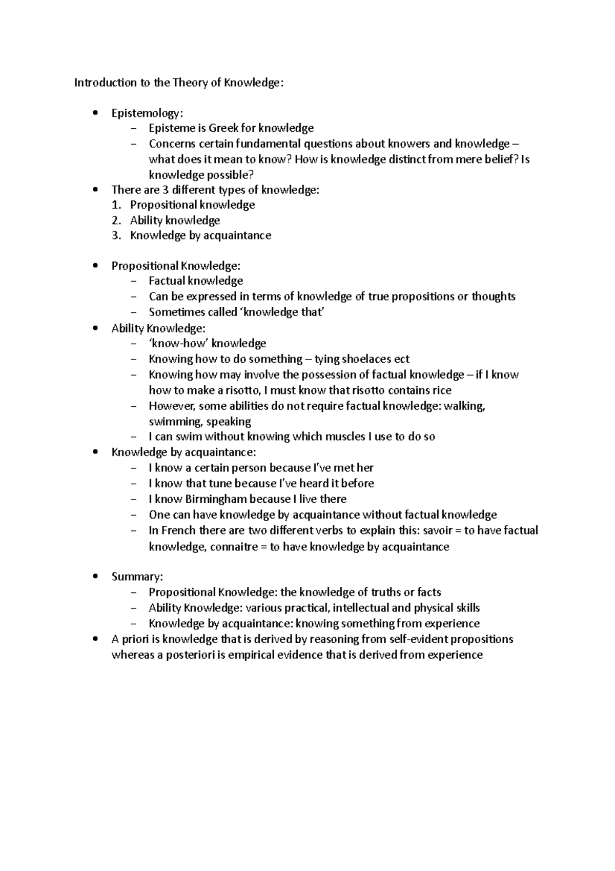 Introduction to the Theory of Knowledge - Propositional knowledge 2 ...
