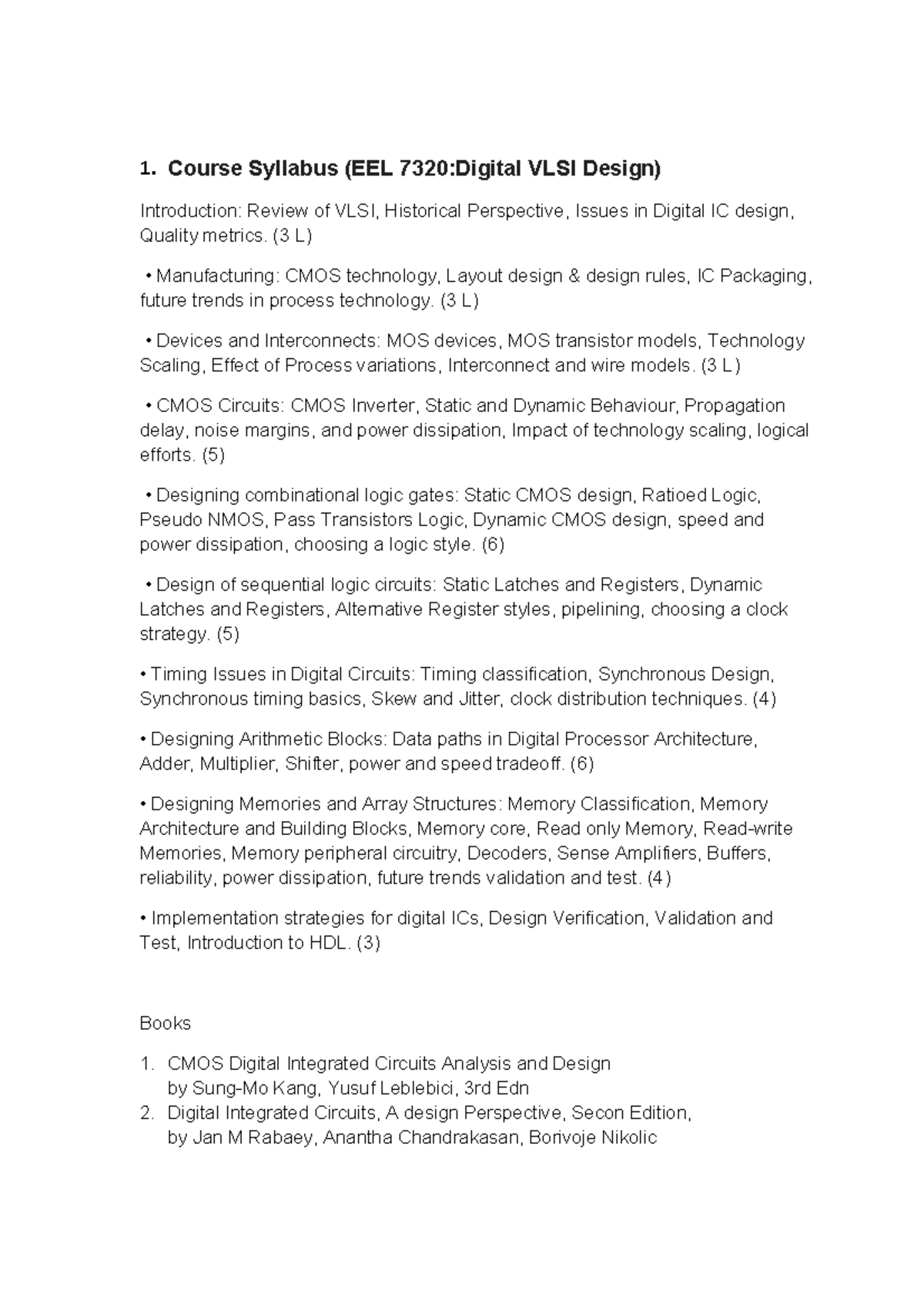 Course Syllabus - 1. Course Syllabus (EEL 7320:Digital VLSI Design ...