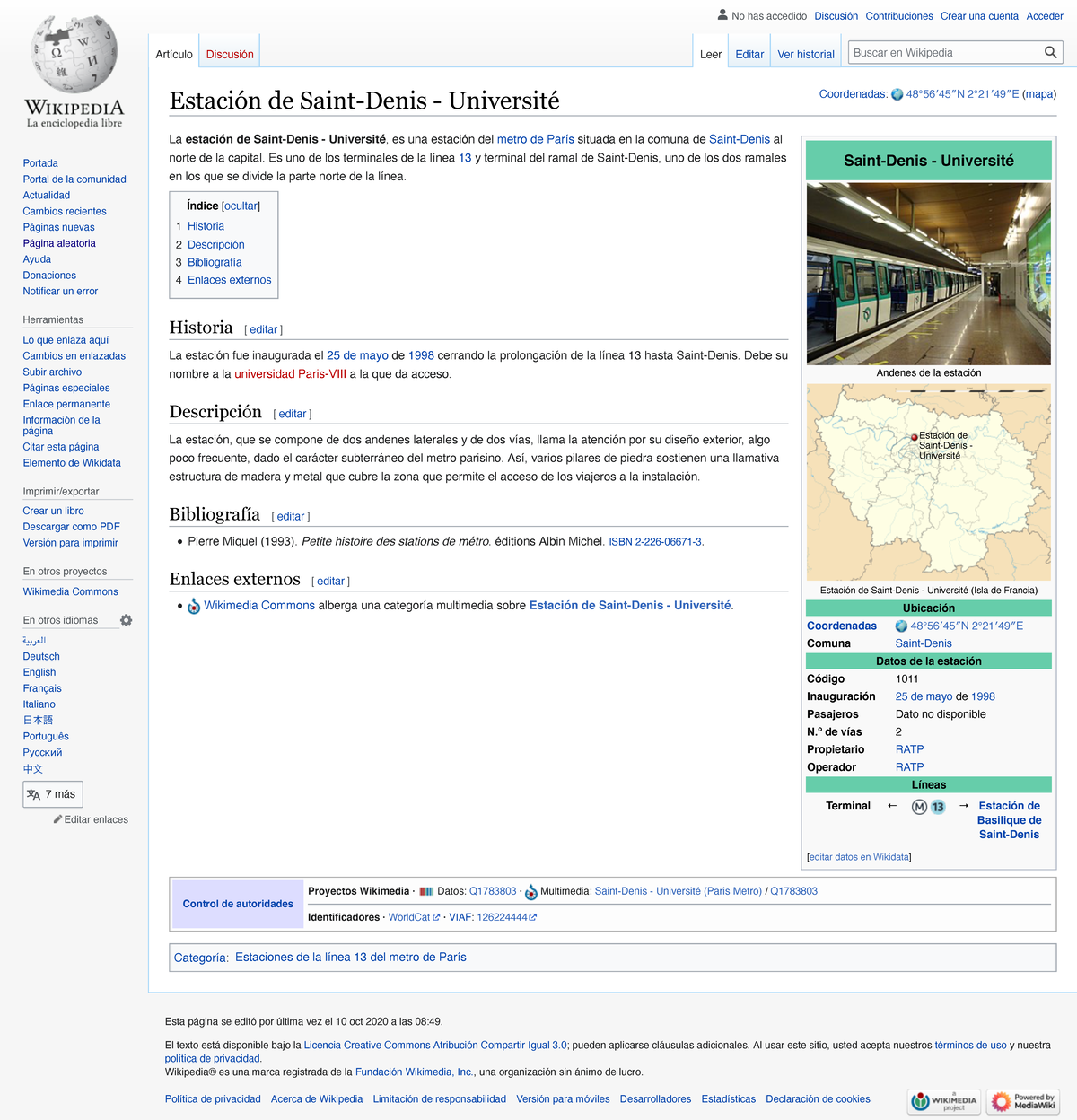 Estación de Saint-Denis - Université - Wikipedia, la enciclopedia libre - Política de privacidad ...