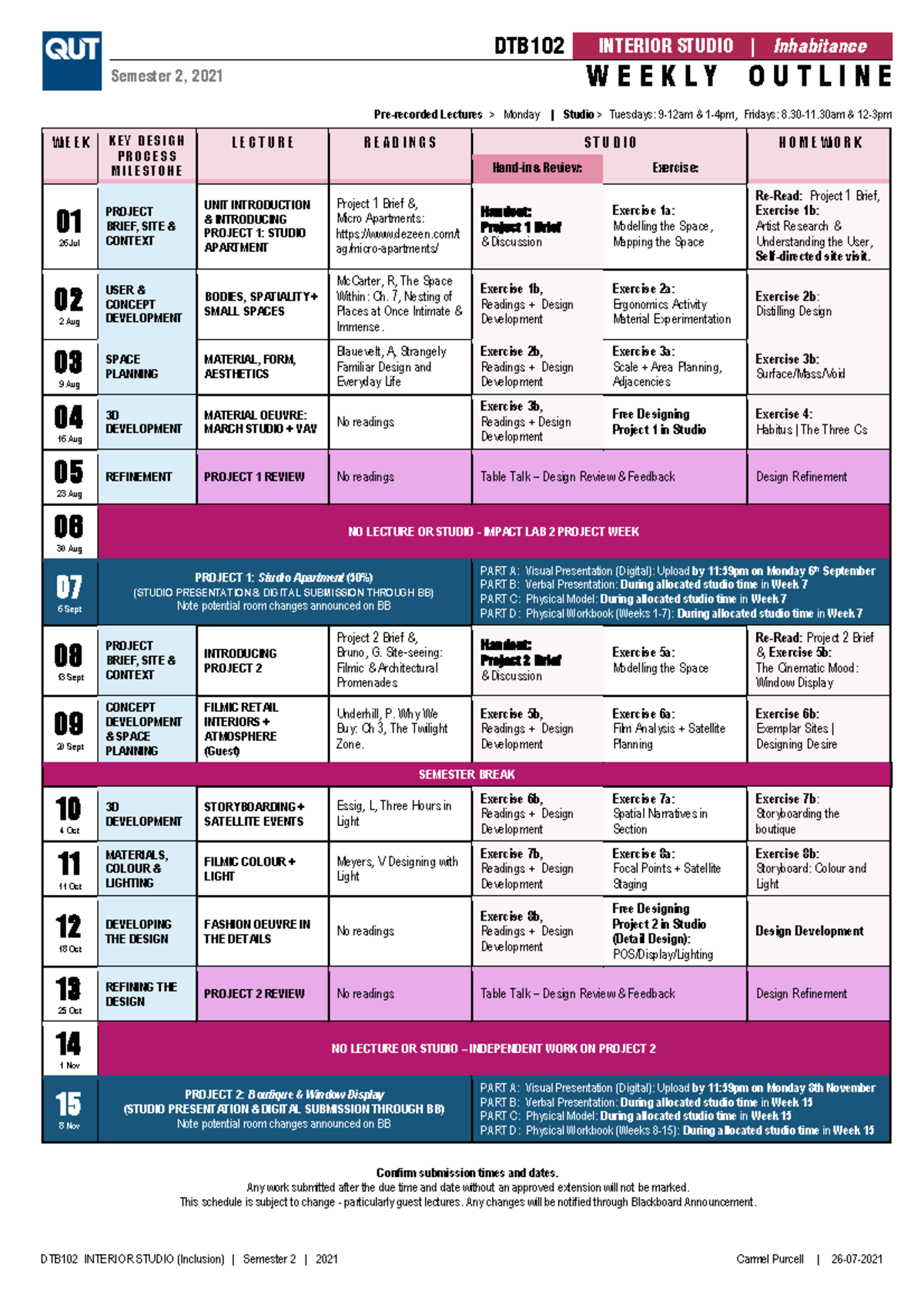 DTB102 Weekly Outline 2021 - DTB102 INTERIOR STUDIO | Inhabitance ...