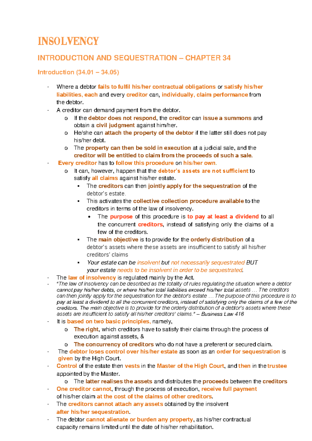Insolvency Law, CH 34-36 - BER 220 - UP - Studocu