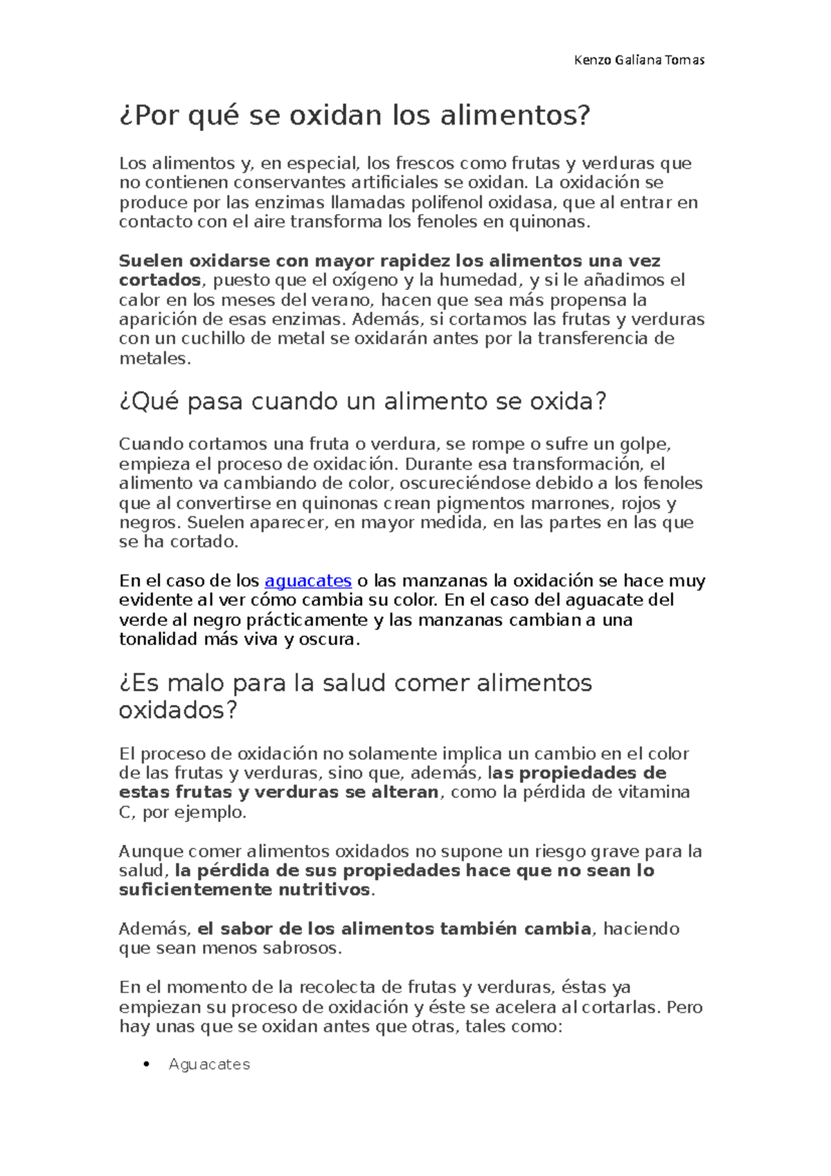Por qué se oxidan los alimentos - Kenzo Galiana Tomas ¿Por qué se ...