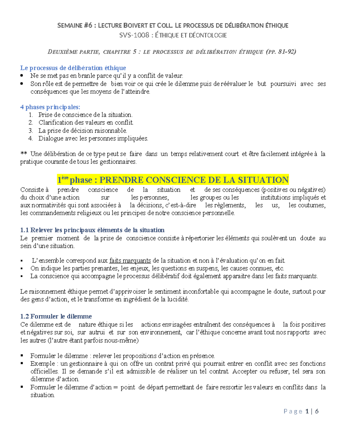 Résumé de lecture - Processus délibération éthique - SVS-1008 : ÉTHIQUE ...