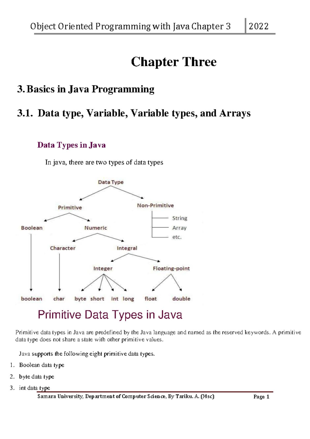 Chapter 3 Java HI - law - Samara University, Department of Computer Science, By Tariku. A. (Msc ...
