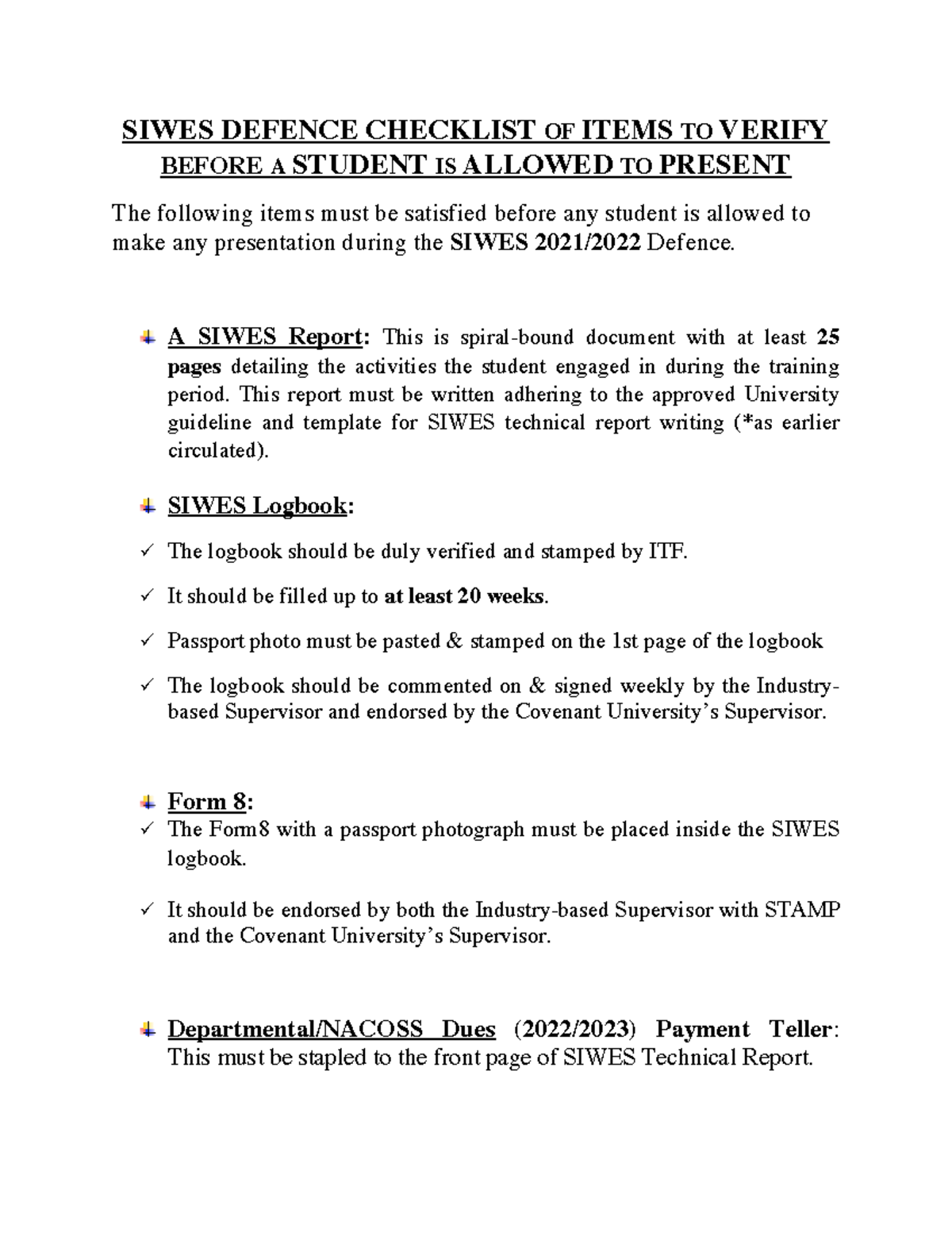 7 Siwes Defence Checklist of Items to Verify before A Student can ...